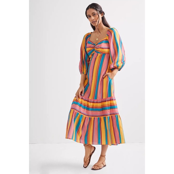 FARM Rio | Dresses | Farm Rio For Anthropologie Rainbow Stripes Midi ...
